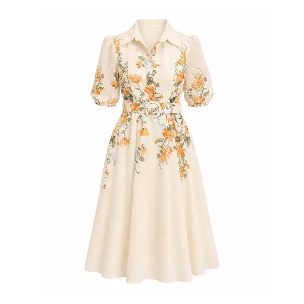 GIRL IN MIND Renata Floral Boarder Print Print Midi Dress Cream - White