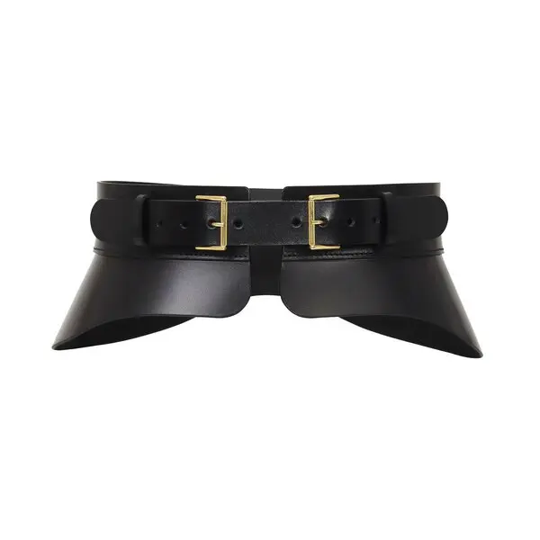 HAUTE CUIR Crescent Peplum Leather Belt - Black
