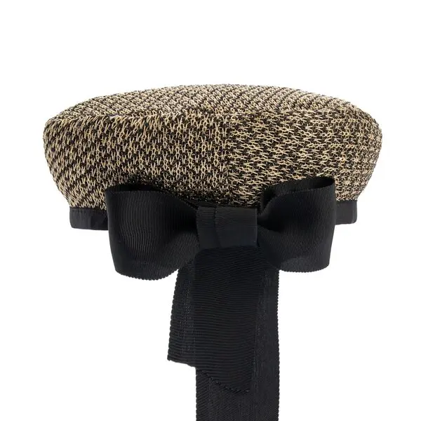 SIBI HATS Sheila Chain Effect Beret Hat With Oversized Bow - Black