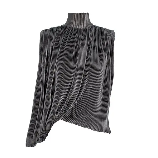 SILVIA SERBAN Draped Blouse In Pleated Voile - Silver