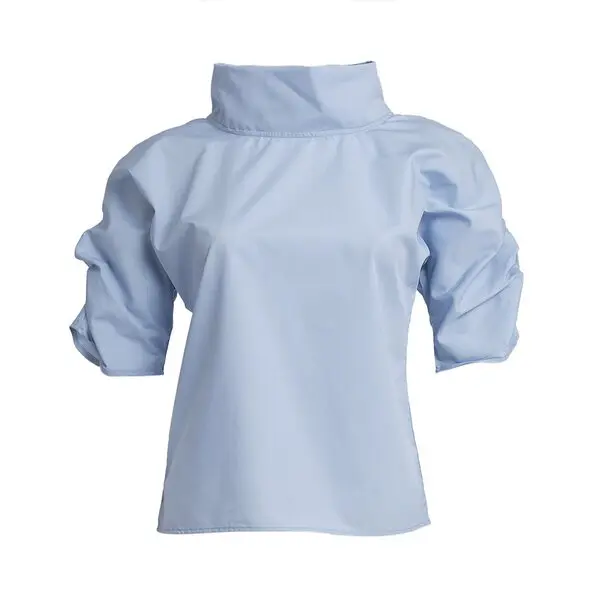 BIANCA POPP Puff Blouse With Collar In Soft Cotton - Blue