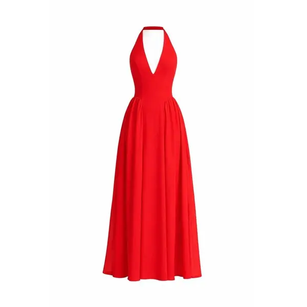 ICON LEVA Freya Chiffon Halter Maxi Dress Lipstick - Red
