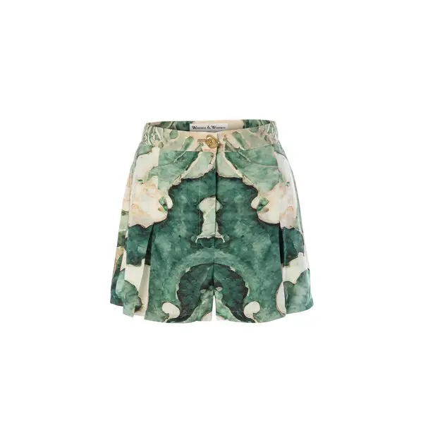WOMEN & WOMEN Neutrals Elysian Print Shorts With Button Detail - Green