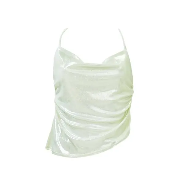 AULALA PARIS The Moonwake Draped Shimmer Cowl Neck Top - White
