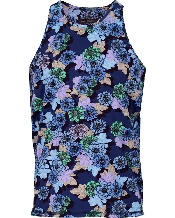LORDS OF HARLECH Tedford Snap Floral Tank Navy - Blue