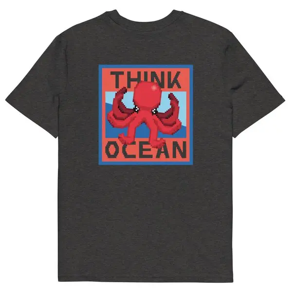 ANCHOR & CREW Heather Think Ocean Octopus Pixel Art Organic Cotton T-shirt - Black