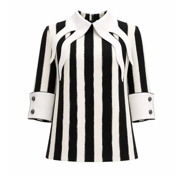JULIA ALLERT Neutrals Semi-formal Striped Blouse With Double Contrasting Details Ivory - Black