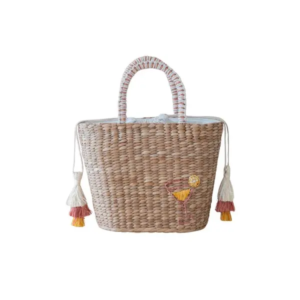 Likhâ Neutrals / Handwoven Seagrass Cocktail Tote Bag With Tassels - Orange