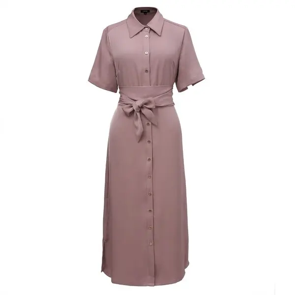 SMART AND JOY Mat Satin Midi Shirt Dress - Pink