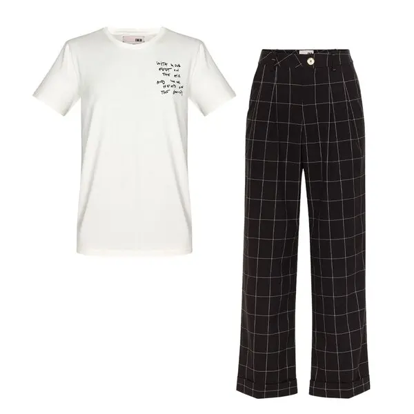 COME ON Black / White Smashing T-shirt White With Winston Trouser Tartan Black Outfit - Black/white