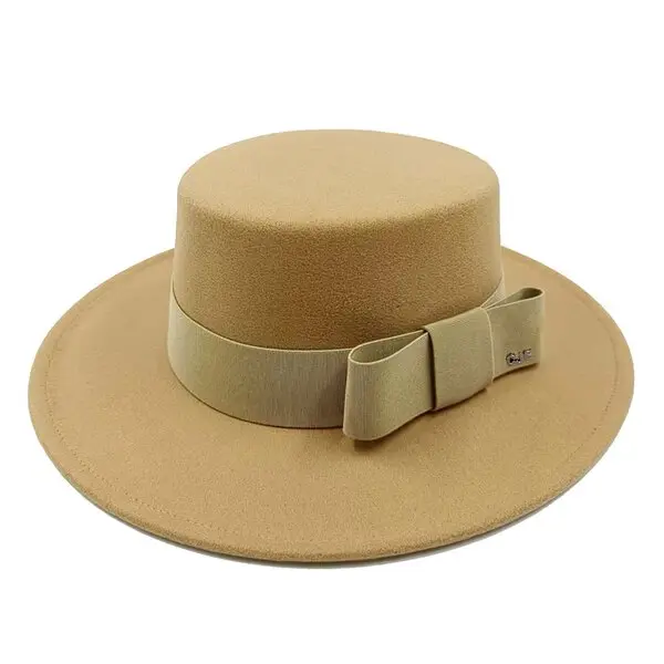 CHANEL JOAN ELKAYAM Wool Wide Brim Camel Boater Hat - Brown