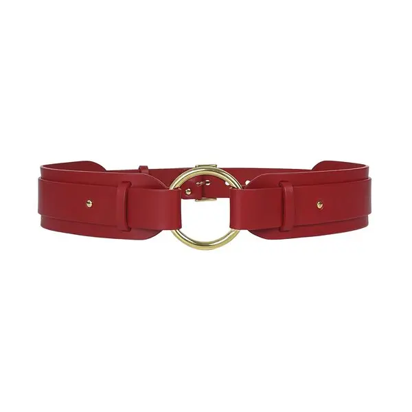 HAUTE CUIR O Ring Waist Leather Belt - Red