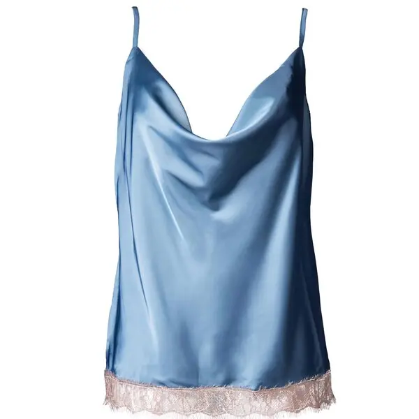 NOBLESSE OBLIGE Duck Egg Lace Trimmed Cowl Neck Camisole - Blue