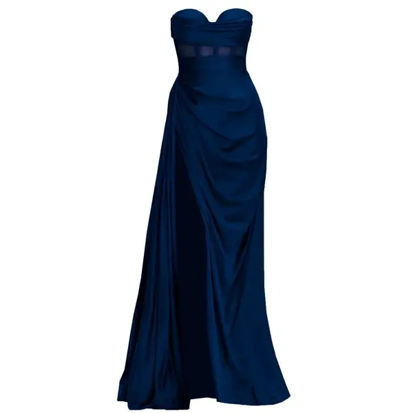 ANGELIKA JOZEFCZYK Navy Satin Corset Evening Gown Napoli - Blue