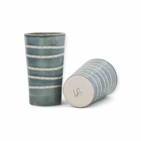 Lali Design Studio Blue / Grey Aura Blue-grey Porcelain Tumblers Set Of Two Large - Blue/grey