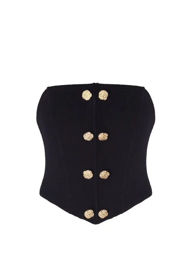 NO'DESIGN Medici Button-detail Back-tie Corset - Black