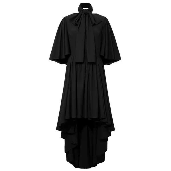 FEMPONIQ Bow Tie Neck Cape Sleeve Maxi Dress Midnight - Black