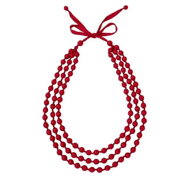 SILK AND BEARS Crimson Hand-knotted Silk Bead Necklace – Triple Strand - Red