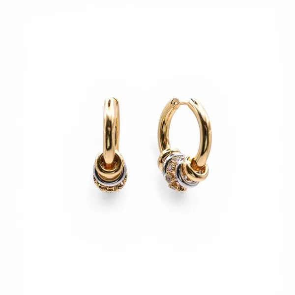 MISS CECILIA Layered Grace Hoops With Mixed Metal Accents And Cubic Zirconia - Gold
