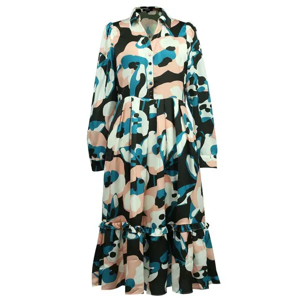 SMART AND JOY Macro Abstract Print V Neck Dress Dark - Green