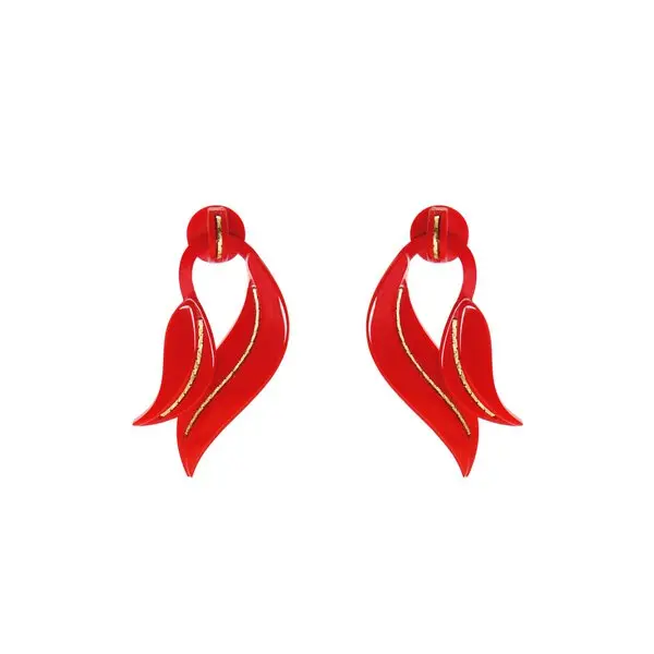 GISSA BICALHO Acrylic Handmade Earring Leaf Deco - Red