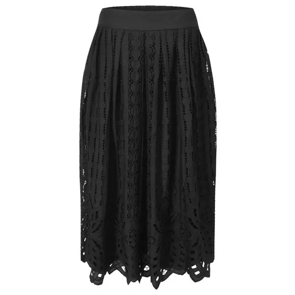 SMART AND JOY Embroidered Cotton Midi Skirt - Black