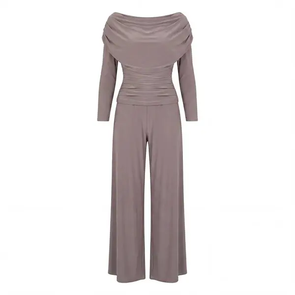 ATOM LABEL Carbon Jumpsuit With Sleeve In Taupe - Grey