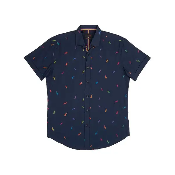 EIGHT X Parrot Punch Foil Short Sleeve Shirt Navy - Blue