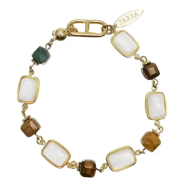 FARRA Tiger Eye Stone With Moonstone Bracelet - Brown