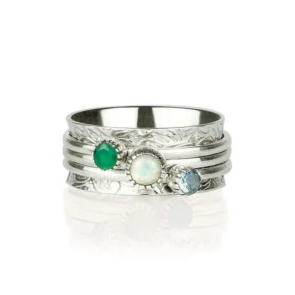 CHARLOTTE'S WEB JEWELLERY Pure Soul Spinning Ring Green Onyx, Opal And Swiss Blue Topaz - Silver