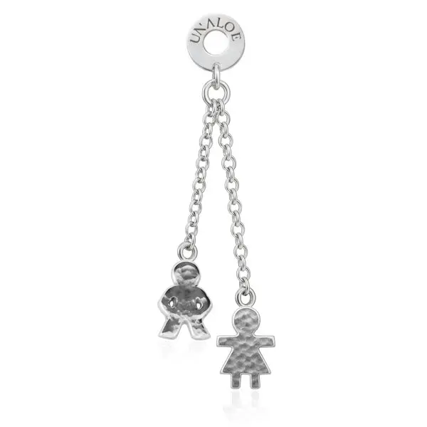 UNALOE Sterling Hammered Double Chain Drop Earrings With Family Charms Jewelry - Silver
