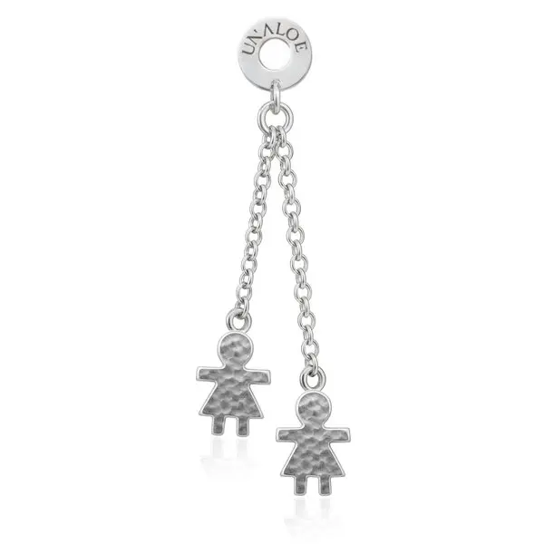 UNALOE Sterling Hammered Double Chain Drop Earrings With Family Charms - Silver