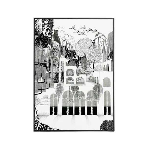 ABI OVERLAND JERSEY Where The Cats Dream Monochromatic Art Print L - Black