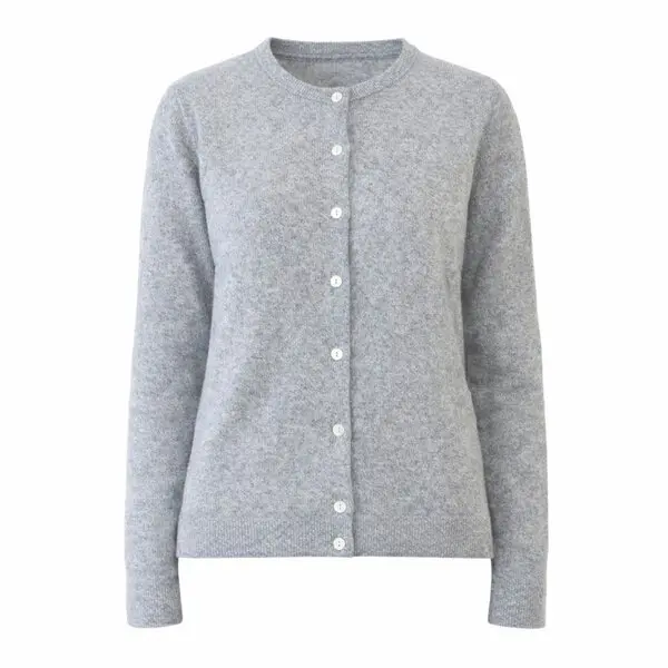 NUVV COLLECTION Fine Knit Cardigan With Buttons Wool & Cashmere Blend Italian Yarn - Grey