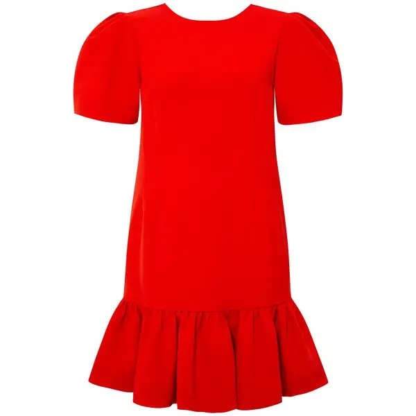 FEMPONIQ Pleated Shoulder Peplum Hem Cady Dress / Watermelon - Red