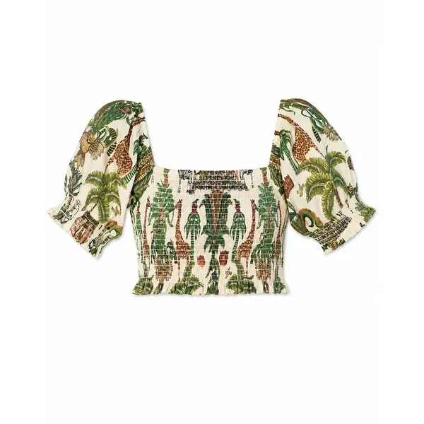 YUMI Cotton Voile Safari Ruched Crop Top - White