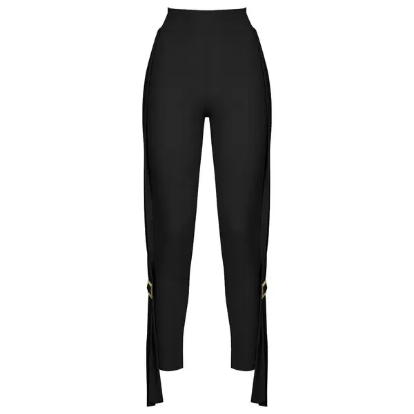 ANTONINIAS Adina Elegant Leggings With Decorative Folds And Metal Buckle - Black