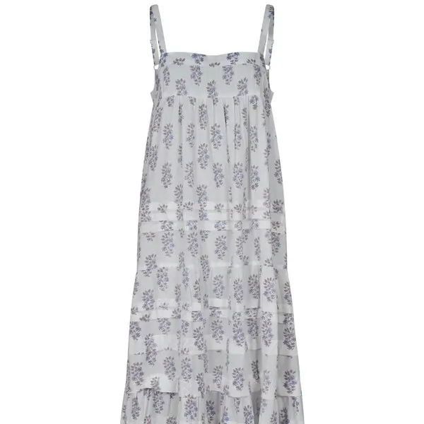 LA MANDARINE Sandrine Cotton Maxi Summer Dress. Floaty Summer Maxi Dress With Pockets - White