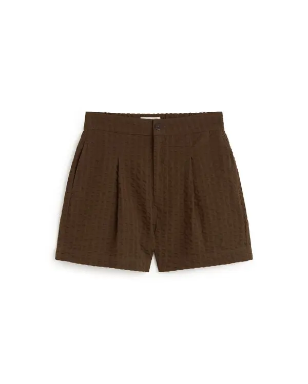 THINKING MU Seersucker Shorts Narciso - Brown