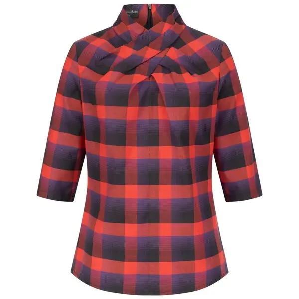 MARIANNA DÉRI Blue / Red Plaid Pleated Neck Shirt - Blue/red