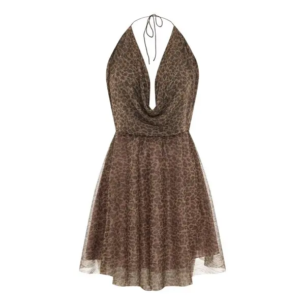 PCFG Black / Gold Leopard Neck Tie Mini Dress - Black/gold