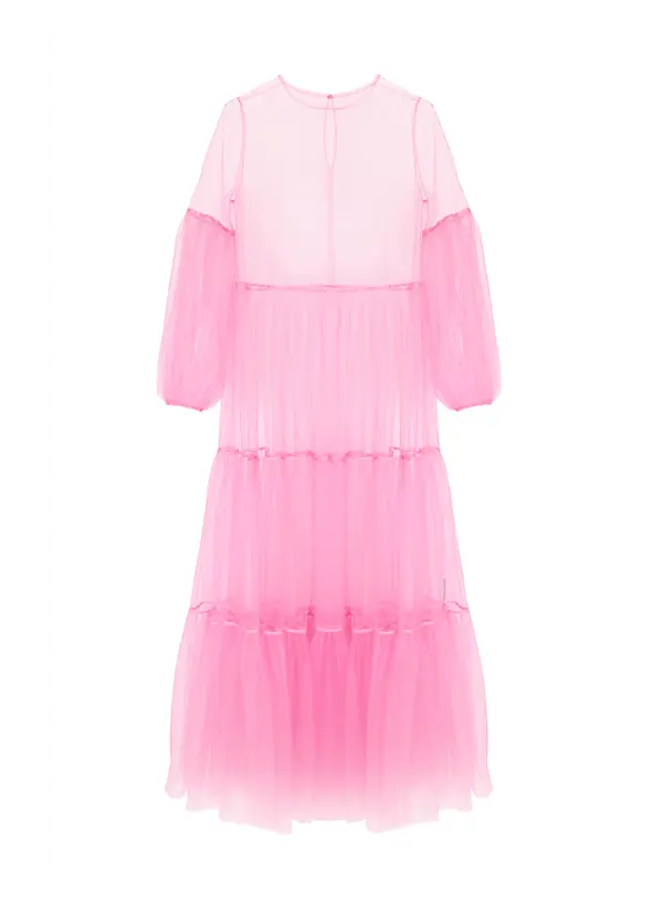 HELENE GALWAS Alena Maxi Tulle Dress Neon