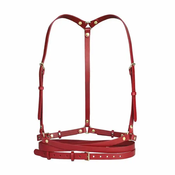 HAUTE CUIR Slim Double Belt Leather Harness - Red
