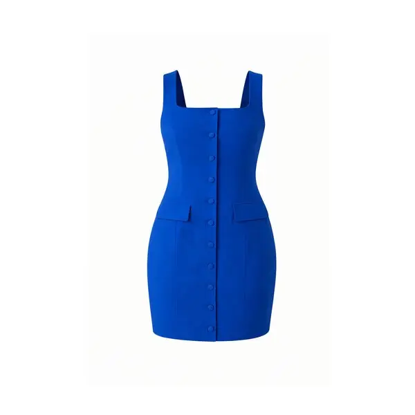 GIRL IN MIND Elara Button Up Sleeveless Mini Dress Cobalt - Blue