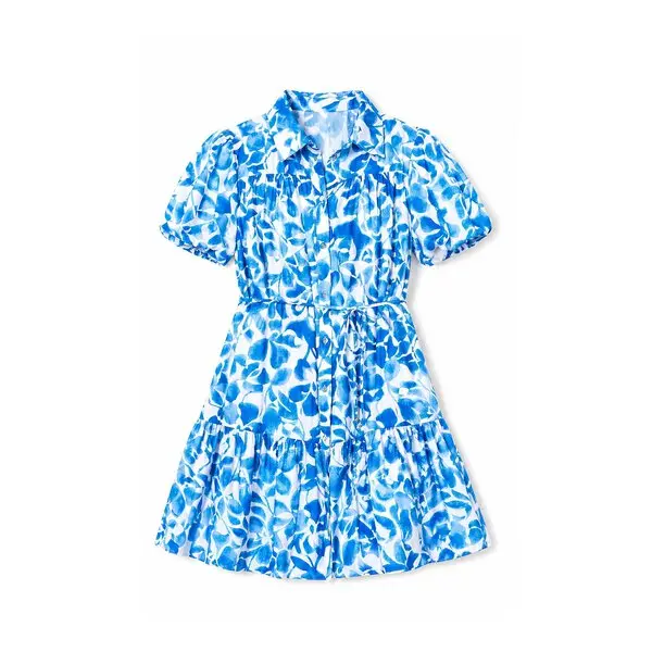 YUMI Floral Print Viscose Relaxed Shirt Dress - Blue