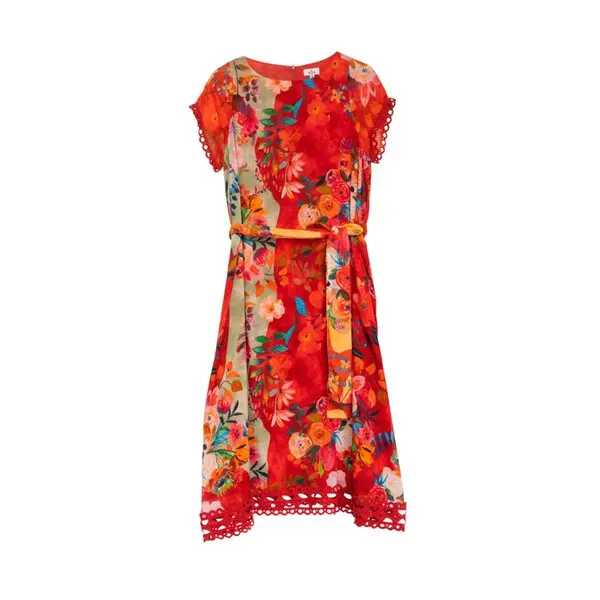 NIZA Long Halter Dress With A Fla Skirt And Floral Print - Red