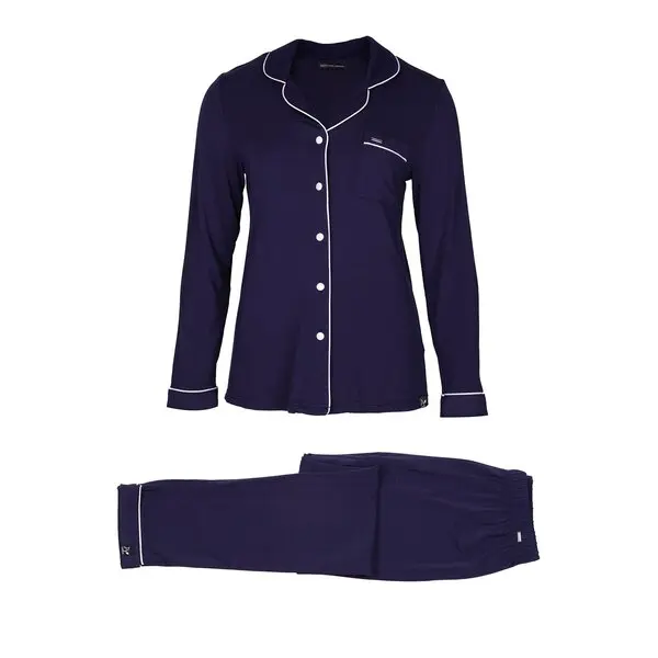 PRETTY YOU Bamboo Long Sleeved Trouser Pyjama Set In Midnight - Blue