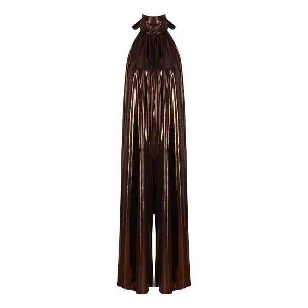 NALÈ Bronze Metallic Wide Leg Halter Jumpsuit - Brown