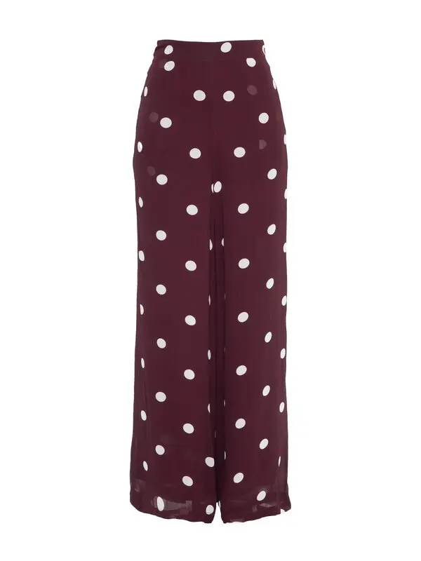 ROSE & NANCY Saphi Burgundy Polka Dot Wide Leg Trouser - Red