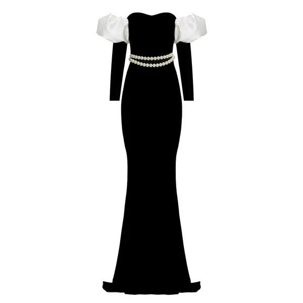 NUR KARAATA Hofburg Long Dress - Black